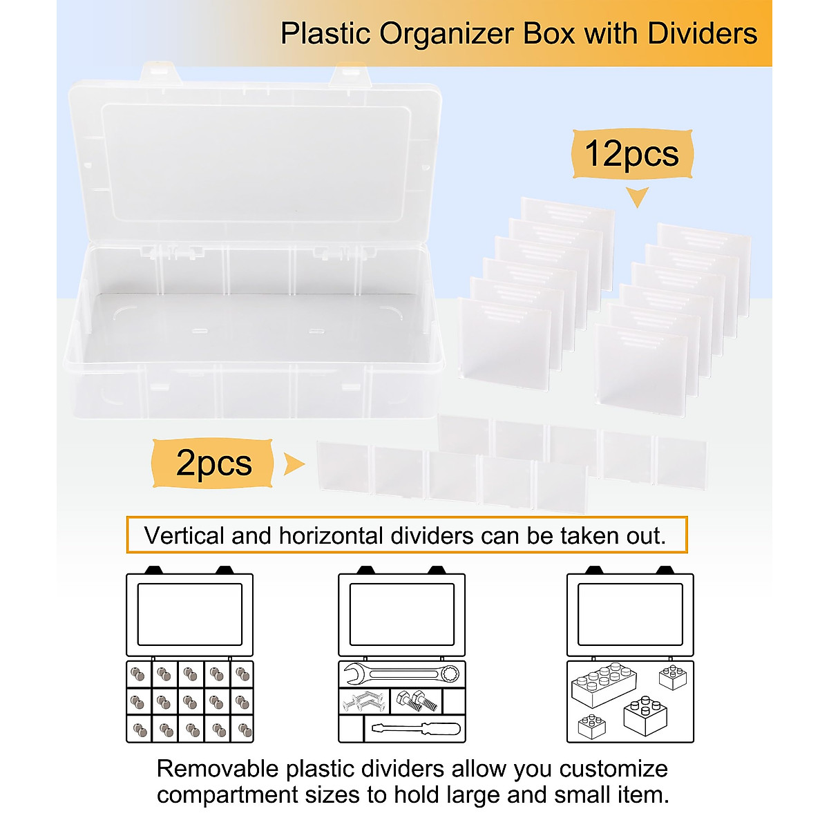 Qudqju Tackle Box Organizer Plastic Organizer Box with Dividers Bead Organizer Box Container Clear Snackle Box Container Large 15 Grid Box Organizer
