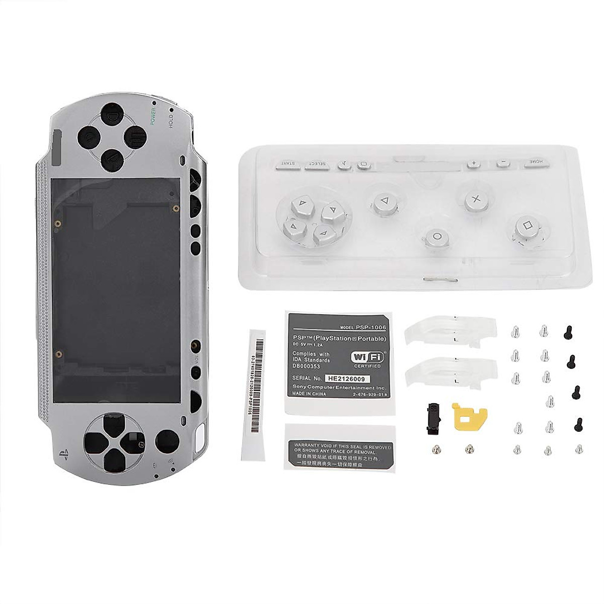ASHATA Full Housing Repair Mod Case + Buttons Replacement Compatible for Sony PSP 1000 Console(Silver)
