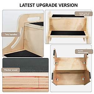 Merrynine Upgraded Wooden Step Stools for Kids, Toddler Step Stool with Non-Slip Mat for Bathroom Sink, Kitchen, Thickened Wood,Double Handles, Pre-Slotted Side Plate,(15.75*14.96*12.6",5.6LB,Natural)