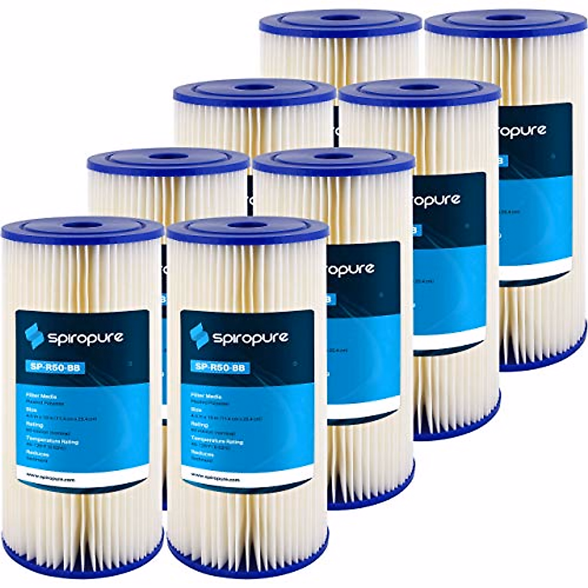 SpiroPure SP-R50-BB 10x4.5 50 Micron Pleated Polyester Sediment Water Filter Cartridge SPC-45-1050 R50-BB 155053-43 R50-BBSA (Case of 8)
