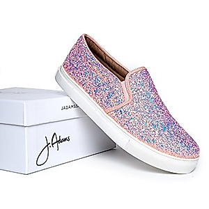J. Adams Glimmer Sneakers for Women - Casual Glam Slip On Walking Shoes - Pink Glitter - 8