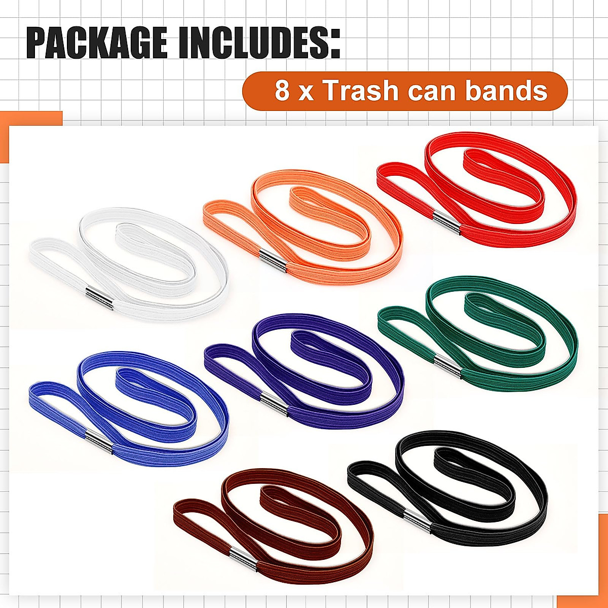 Shappy 8 Pieces 3.28 ft Trash Can Bands Large Rubber Bands Garbage Can Bag Holder 13-30 Gallon Garbage Can, Colorful Litter Box Band Loop for Trash Can Outdoor, 8 Colors