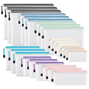 EOOUT 24pcs Mesh Zipper Pouch, Waterproof Zipper Bags, 8 Sizes Plastic Travel Pouch, 8 Colors, Multipurpose for Office Supplies and Travel Storage