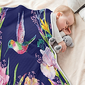 Kigai Hummingbird Iris Flower Baby Blanket, Cozy Throw Blankets for Newborn Infant and Toddler, Soft and Warm Receiving Baby Blanket for Crib Stroller
