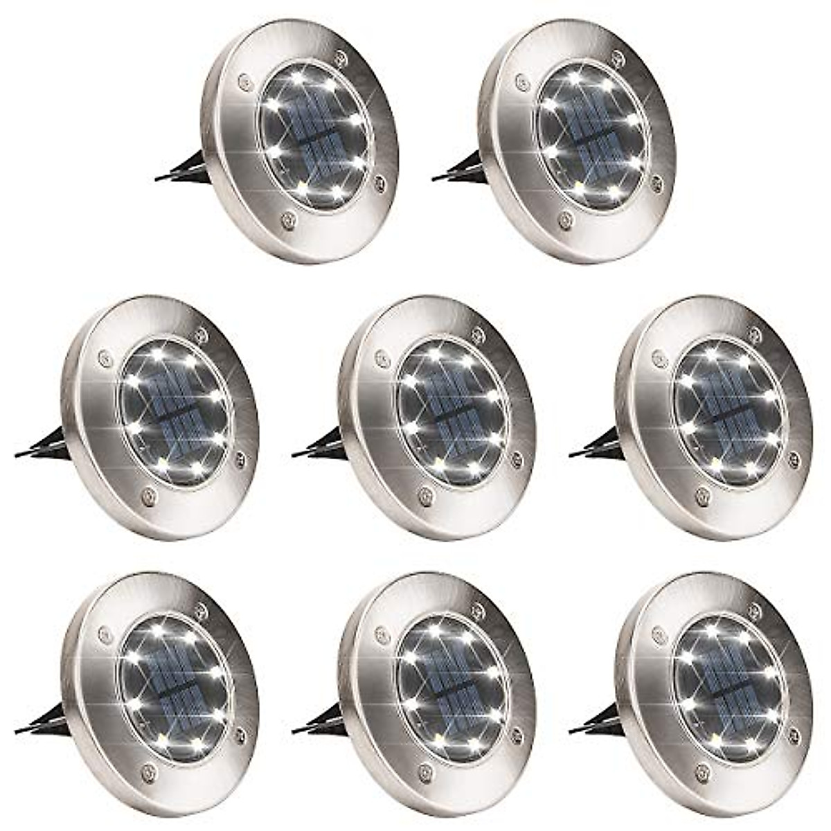 GIGALUMI 8 Pack Solar Ground Lights, 8 LED Solar Powered Disk Lights Outdoor Waterproof Garden Landscape Lighting for Yard Deck Lawn Patio Pathway Walkway (White)
