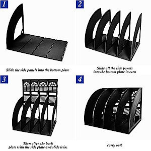 SAYEEC Sturdy Magazine Holder 4 Compartments Plastic Desktop File Organizer File Dividers Office Organizer Storage Document Magaizne Rack Display Box (Black)