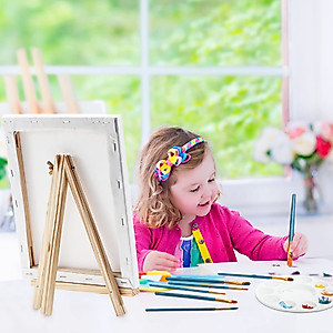 52 Pcs Paint Set Includes 4 Pcs 8 x 10 Inch Canvases 4 Pcs 7 x 9.5 Inches Wood Easel 40 Nylon Hair Painting Brushes 4 Plastic Palettes Painting Supplies Kit for Kids Adults Painting Party