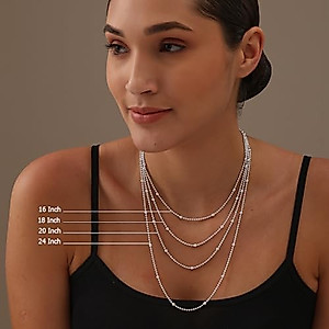 LeCalla 925 Sterling Silver Italian Ball Bead Station Chain Necklace for Teen and Women 18 Inches