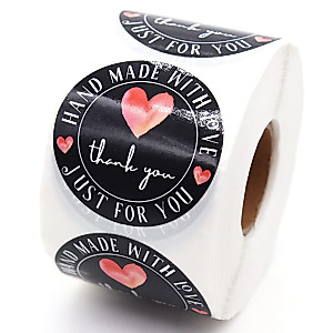 Littlefa 1.5” Hand Made with Love Just for You Stickers,Thank You Stickers,Bakeries Stickers,Handmade Stickers,Small Business Stickers, Envelopes Stickers, Gift Bags Packaging 500 PCS