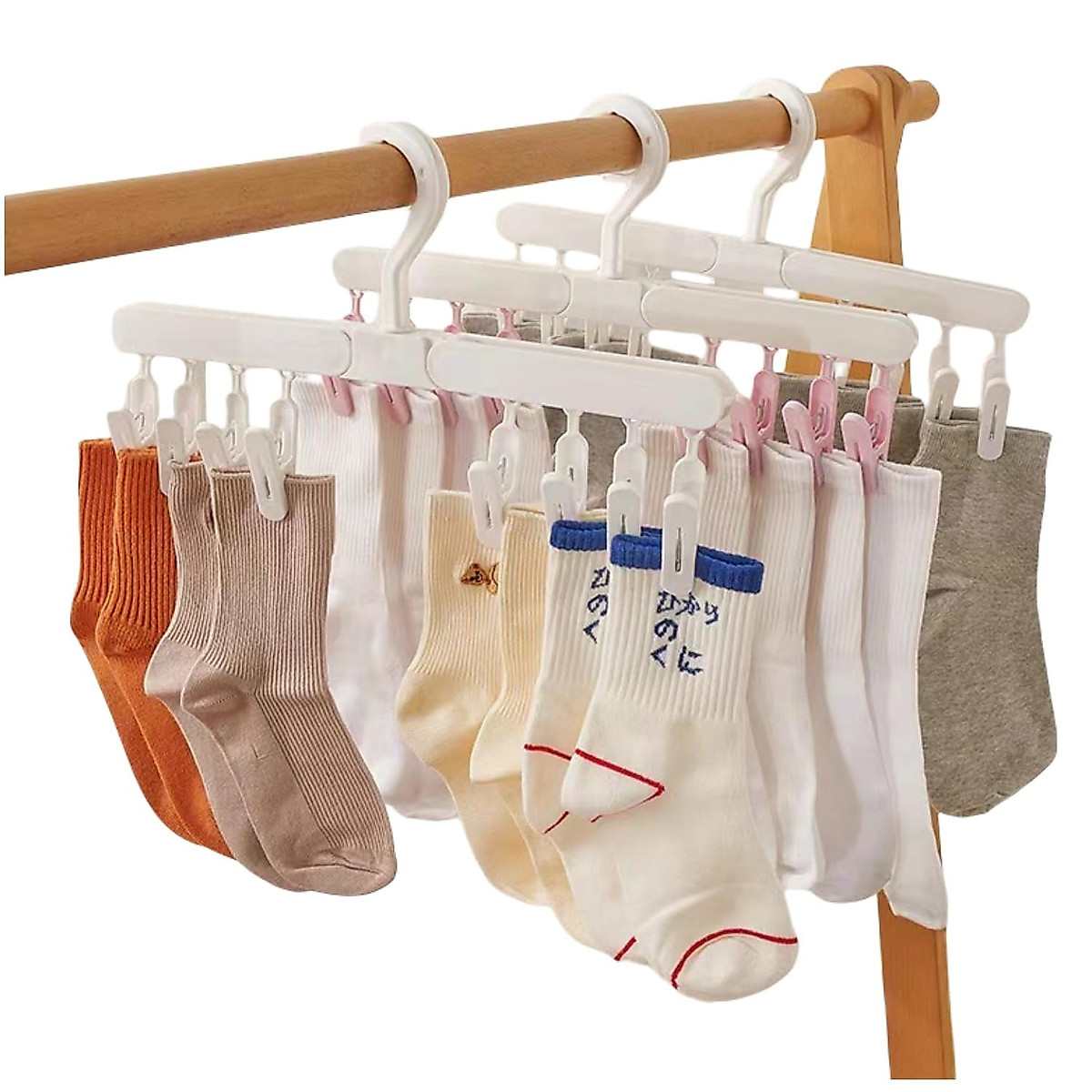 trrcylp Foldable Clothes Hanger with 24 Clips 3 Pack Clothes Drying Racks Windproof Collapsible Drying Racks for Laundry for Drying Socks Bras Underwears Hats Scarfs Towels and Diaper White