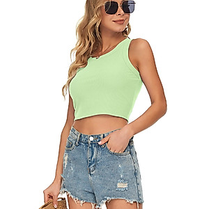 AUSELILY Mint Green Crop Top Sleeveless Tops for Women Cropped Ribbed Tank Tops for Women Small