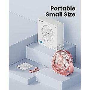 Gaiatop USB Desk Fan, 3 Speeds Portable Small Fan with Strong Airflow, 5.5 Inch Quiet Table Fan, 90° Rotate Personal Cooling Fan For Bedroom Home Office Desktop Travel (Pink)