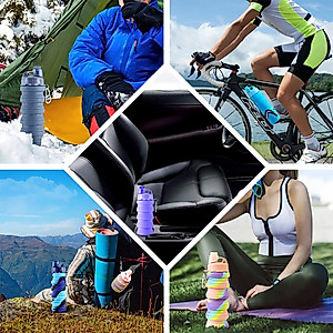 konlongzan Collapsible Water Bottle Travel Water Bottle Portable Hiking Water Bottle with Leak proof Twist Cap 500ML Reusable BPA Free Silicone Water Bottles (Style1, Blue)