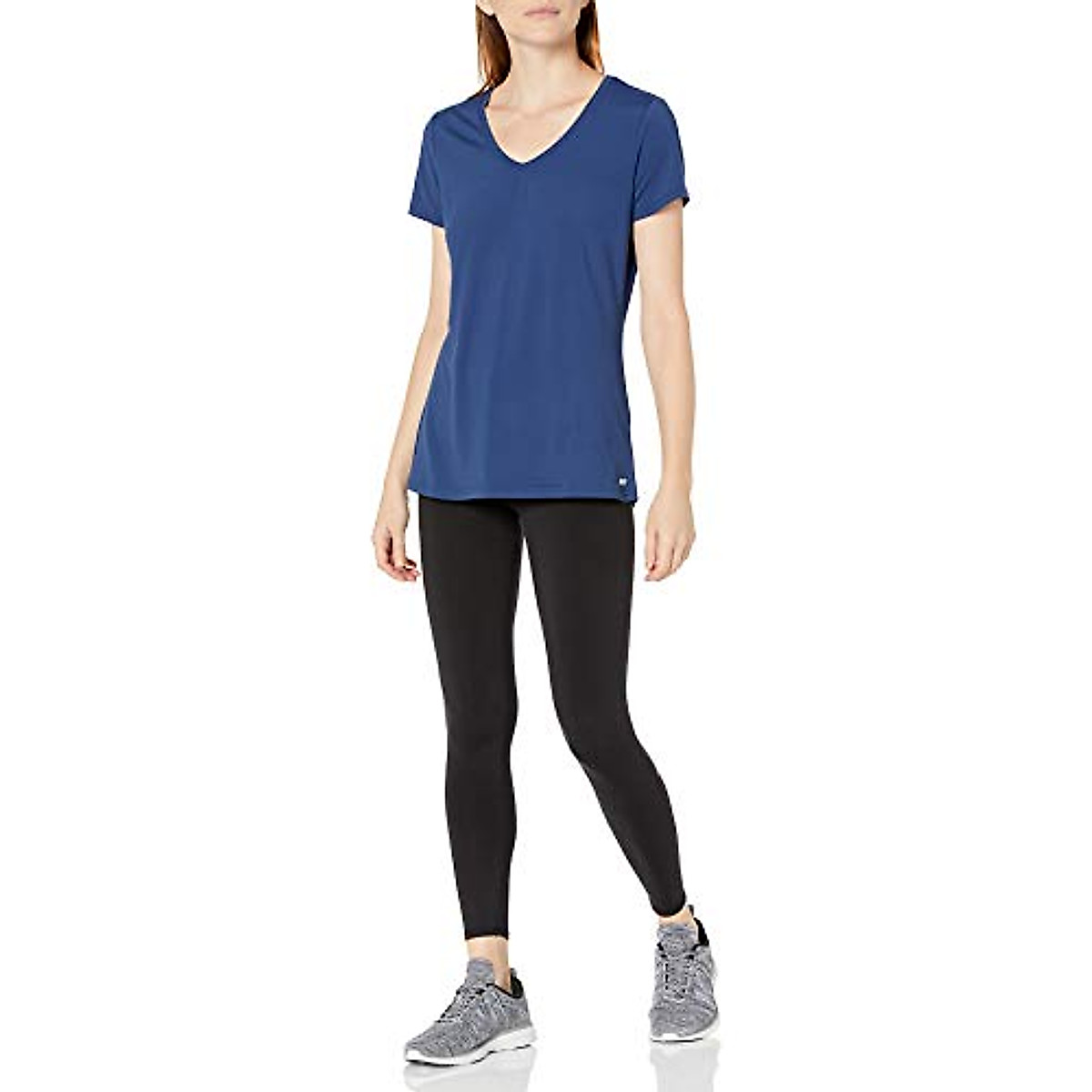 Amazon Essentials Women's Tech Stretch Short-Sleeve V-Neck T-Shirt (Available in Plus Size), Pack of 2, Navy/Teal Blue Space Dye, Large