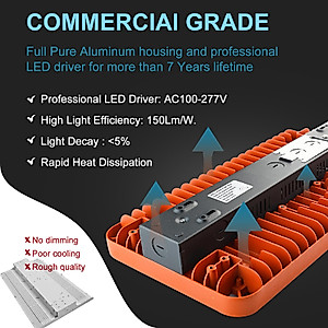 Lightdot 2FT LED High Bay Shop Lights,100-277v Linkable,200W 2FT LED Light Fixtures for Garage Workshop Supermarket, 30000LM [Eqv. 1000W MH] 5000K,Flush,Pipe and Hanging Mouting Available-2Pack,Orange