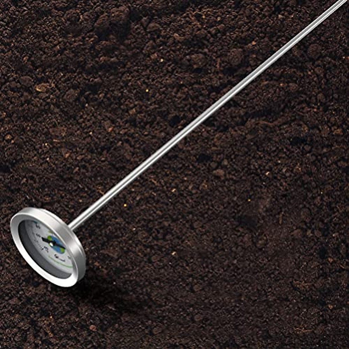 DOITOOL Compost Soil, 19.6inch Long Stem Compost Soil, Backyard Soil with Stainless Steel Dial for Composting Bins, Outdoor Gardening and Planting (40-180°F)