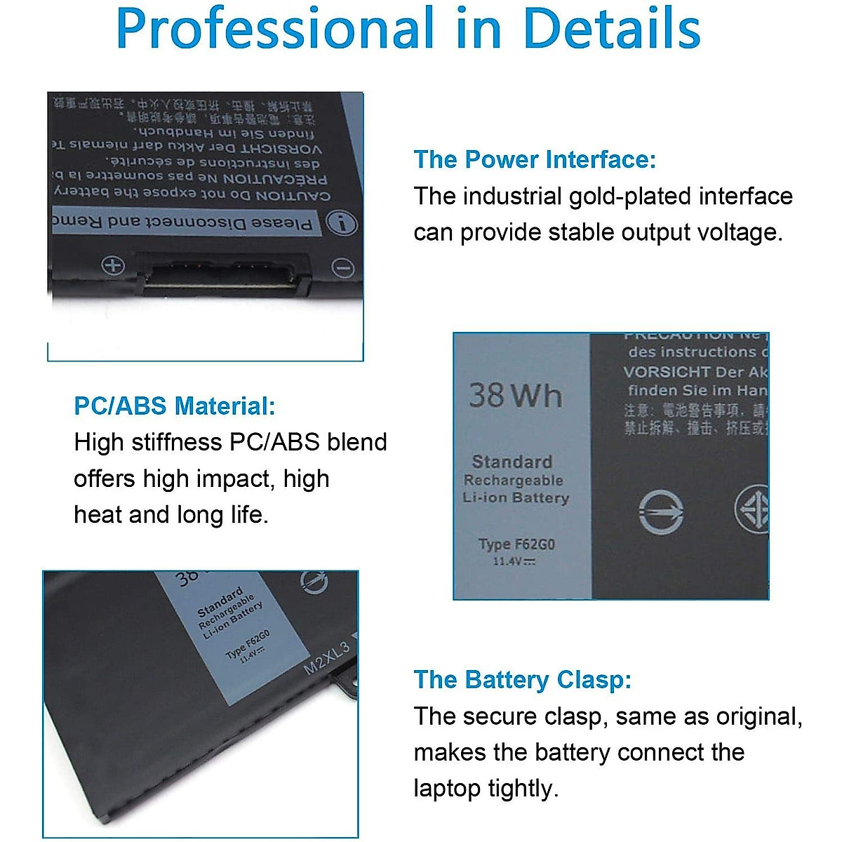 38WH 39DY5 F62G0 Battery for Dell Inspiron 13 7000 i7373 7373 7386 2-in-1 7370 7380 5370 P83G P87G P91G P83G001 P83G002 P87G001 Vostro 13 5370 039DY5 0F62G0 RPJC3 0RPJC3 F62GO -12 Month Warranty 11.4V