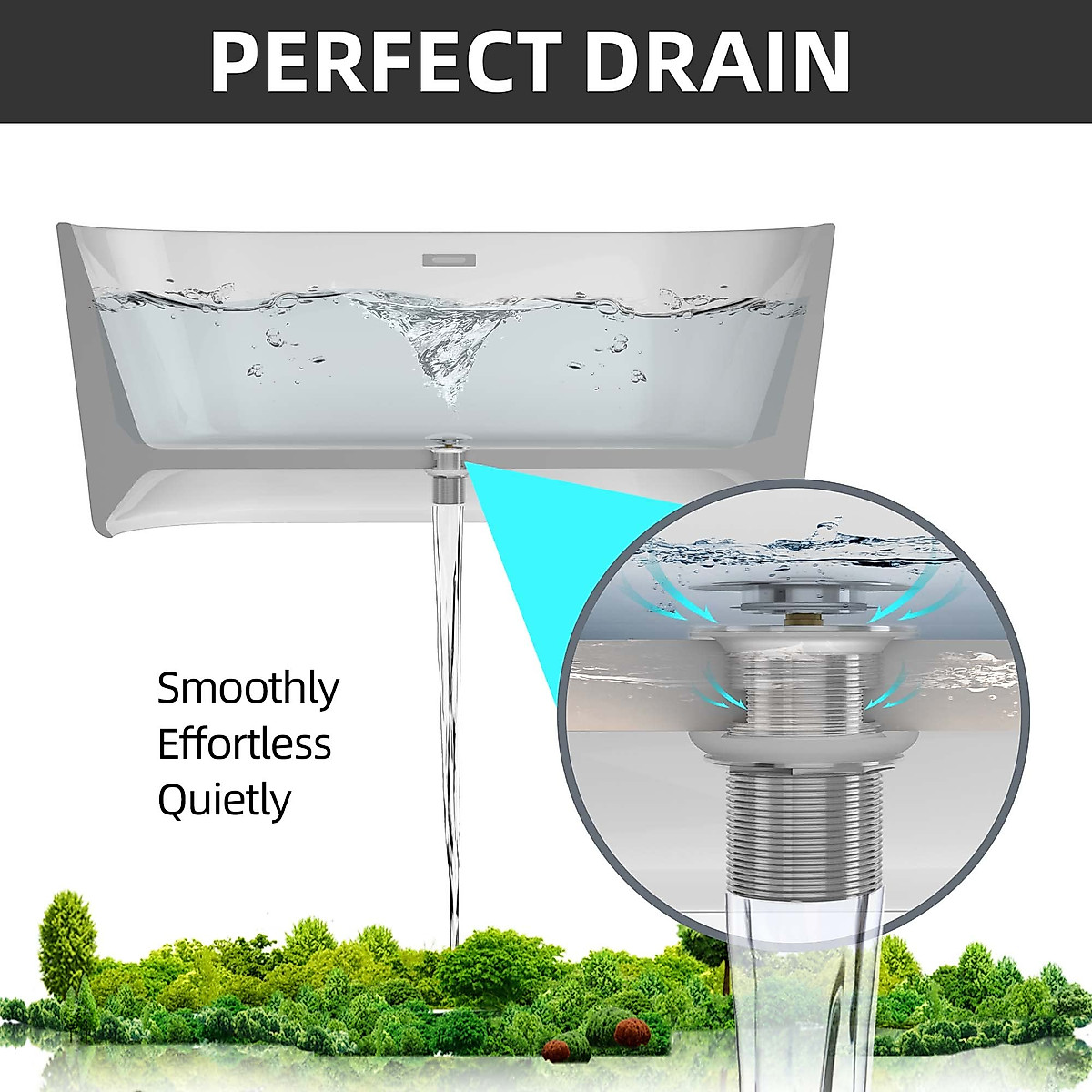 Ogonbrick Freestanding Tub Drain Pop-up Free Standing Bathtub Drain,Bathtub Drain Stopper for Stand Alone Soaking Tub Kit Assembly Anti-Rust Copper Polished Chrome