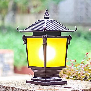 MODEBHD European Glass Lantern Column Lamp Post Lamp Chinese Outdoor Garden Lamps Wall Lamp Waterproof Home Villa Wall Pillar Street Light E27 Decoration Table Light, 23cm* 37cm