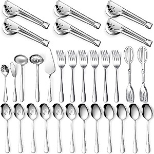 31 Pcs Serving Utensils Include Large Serving Spoons Slotted Serving Spoons Serving Forks Serving Tongs Soup Ladle and Pie Server Buffet Catering Serving Utensils for Dishwasher Safe