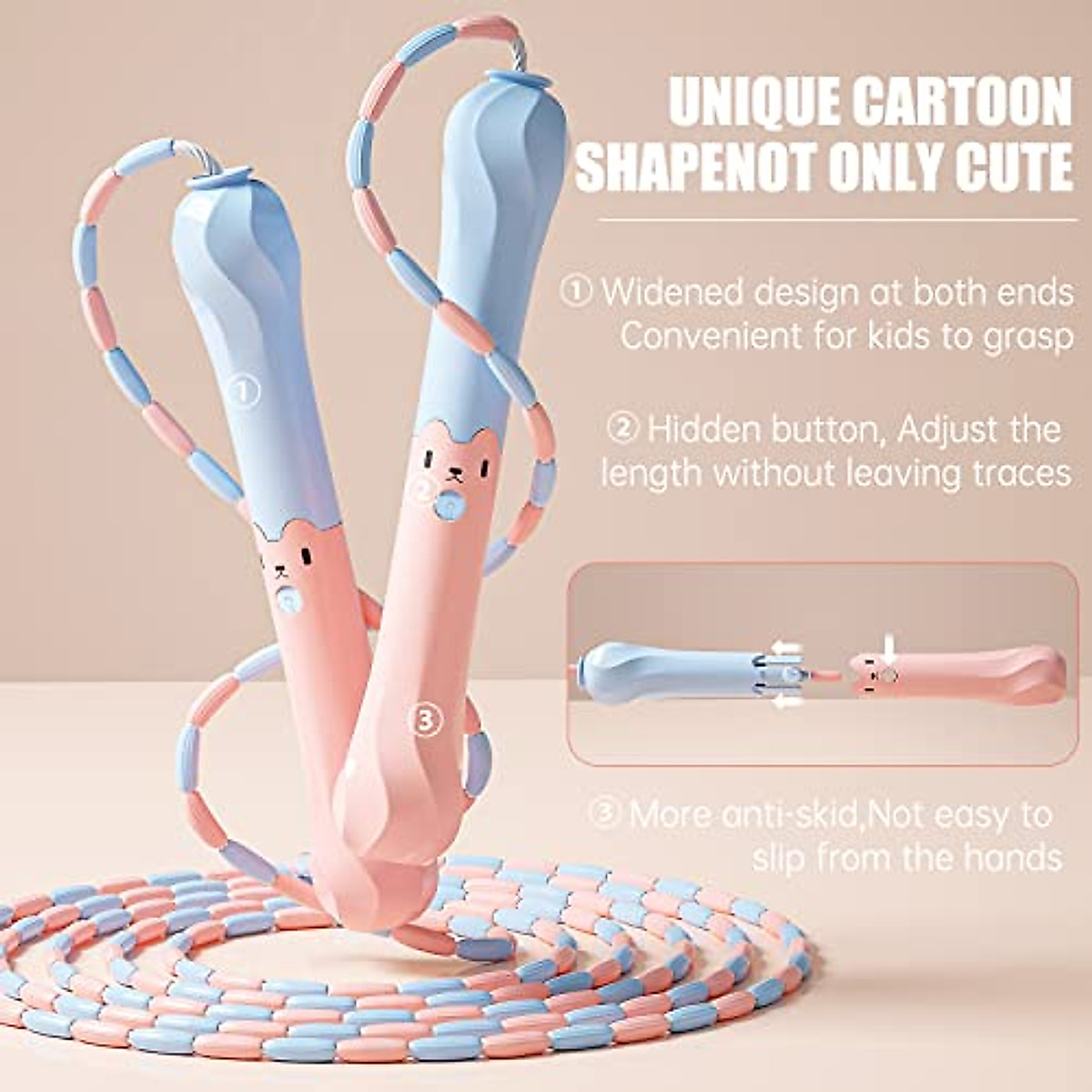 JGM Jump Rope for Kids - Adjustable Tangle-Free Rope Skipping Rope with Soft Beaded Segment for Fitness Workout Exercise 9.2 Ft