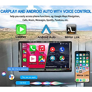 1280x720 HD Non-Glare Touch Screen Car Stereo with 30 Segment EQ,7 Inch Double Din Stereo for Apple Carplay & Android Auto with Bluetooth 5.2,Car Radio with Backup Camera, Mirror Link/SWC/FM/AM