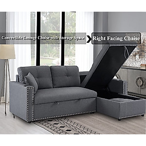 asunflower Sleeper Sofa with Pull Out Couch Small Sectional Sofa with Storage Chaise, Convertible Sleeper Couch Bed for Living Room Apartment L Shape Bedroom Sleeper,Grey