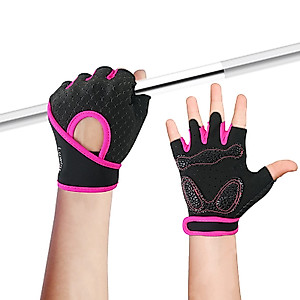 Luwint Kids Workout Gloves, Ventilated Grip Exercise Gloves for Boys and Girls Weightlifting Hanging Gym, Children 6-8 Years (Pink, Medium)
