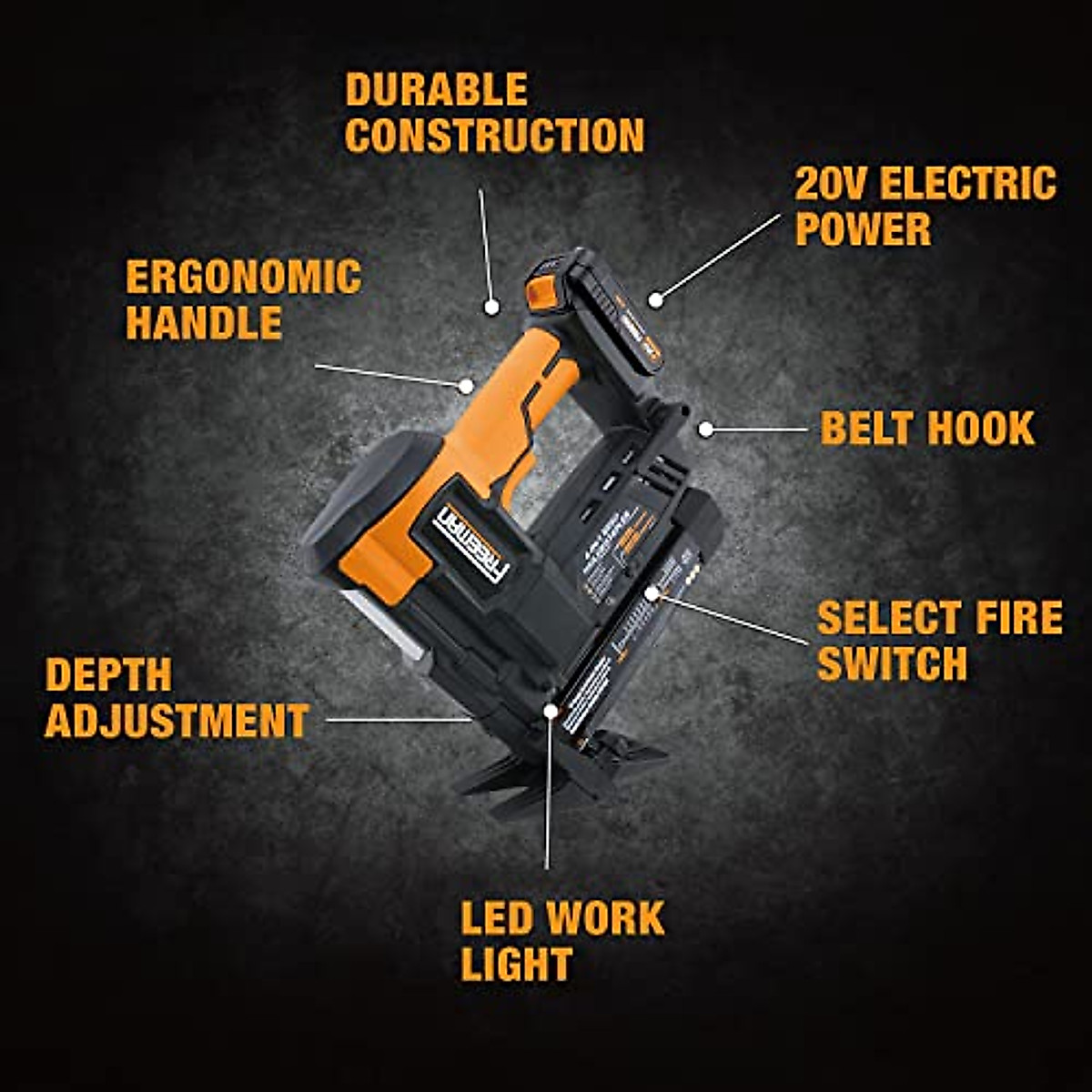 Freeman PE4118GF 20 Volt Cordless 4-in-1 18-Gauge 2" Flooring Nailer/Stapler Kit with Lithium-Ion Batteries, Charger, Case, and Fasteners (1000 Count)