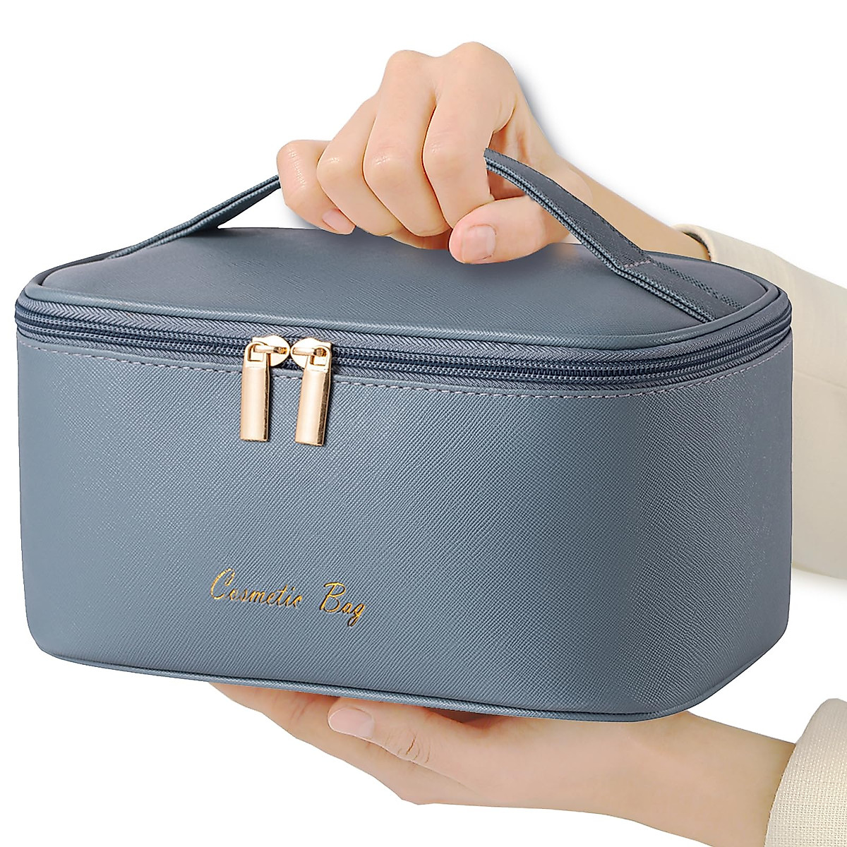 KITENROM Preppy Makeup Bag Small Cosmetic Bags for Women Little Pouch Toiletry Organizer Case(Haze Blue)