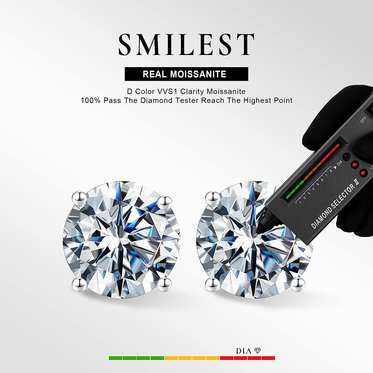 SMILEST 0.6ct Moissanite Stud Earrings for Women Men, Round D Color VVS1 Clarity Moissanite Diamond Earrings 18K White Gold Vermeil 925 Sterling Silver 4 Prong Solitaire Moissanite Earrings for Women