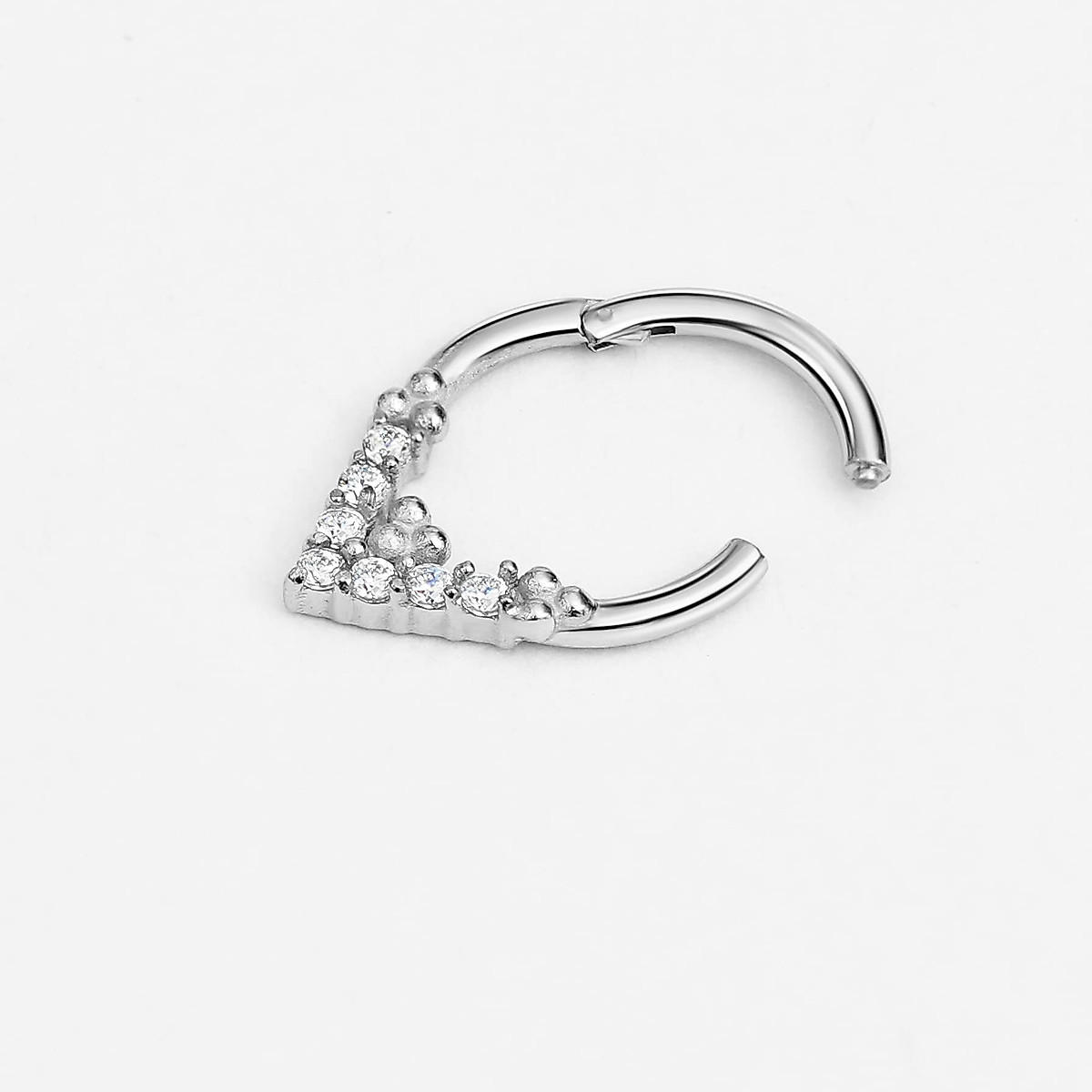 FANSING Surgical Steel Septum Jewelry 16g Septum Rings for Women Prong Set CZ Teardrop Septum Clicker Silver Septum Ring 16 Gauge 8mm Beaded Daith Piercing Jewelry Triangle Septum Ring