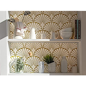 Gold Peel and Stick Contact Paper for Cabinets, Bedroom Boho Modern Self Adhesive Removable Leaf Wallpaper Ginkgo Biloba17.3”×78.8”