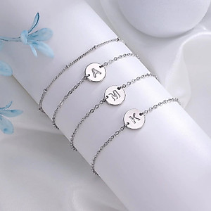 MONOZO 14K White Gold Filled Letter Initial Bracelet, Silver, for Women and Teen Girls