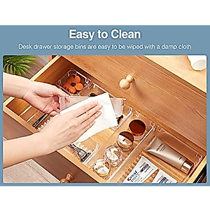 Puroma 18Pcs Drawer Organizer Set 4-size Versatile Vanity and Bathroom Drawer Organizers, Clear Plastic Desk Drawer Organizer Trays and Customize Layout Storage Bins for Makeup Kitchen Office (Clear)