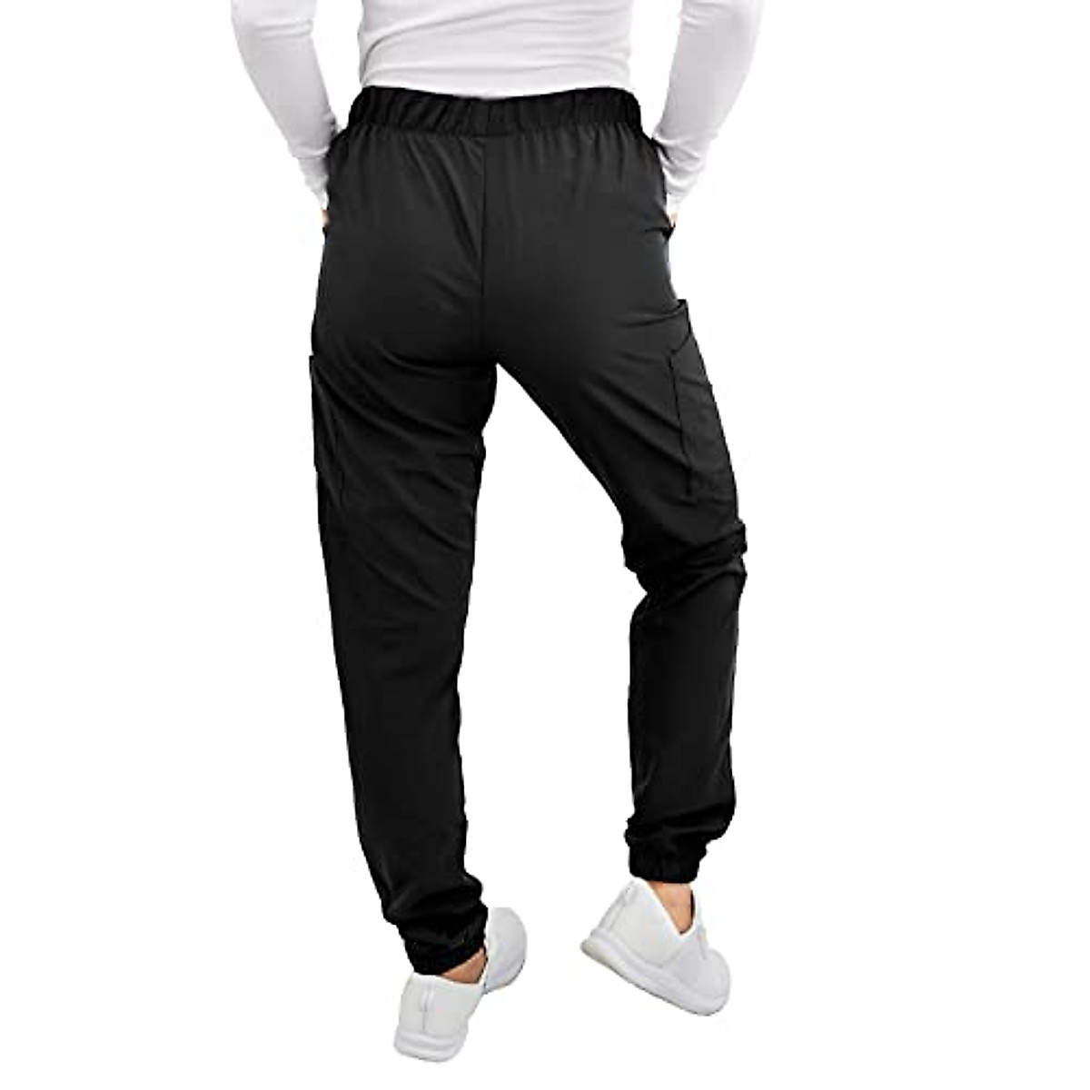 Green Town Women's Medical Nursing Jogger Slim Fit Scrub Pant GT Performance-Black-Small Petite