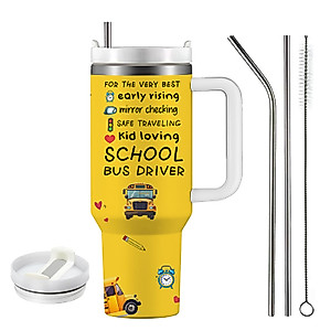 School Bus Driver Gifts - 40 Oz School Bus Driver Tumbler with Handle, School Bus Cups, Bus Driver Back to School Thank You Appreciation Gifts, School Bus Driver Christmas Birthday Retirement Gifts