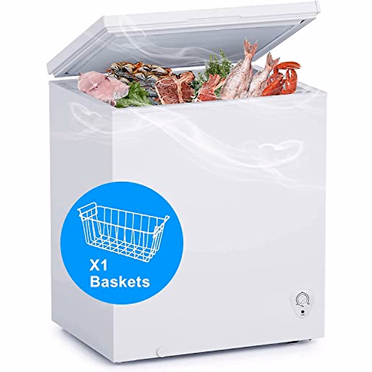 SMETA Deep Freezer Chest 5.5 Cubic Feet Small Freezers Freezer Chest 5.0 Cu. Ft Compact Top Door for Home Kitchen Apartments House Basement Dorm, Freezing Freestanding with Removable Basket, White