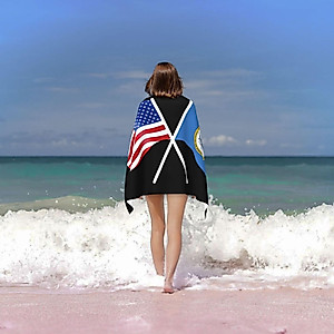 ADOSIA American and Boston Flag Beach Towel 32x52in Oversized Soft Absorbent Beach Towel