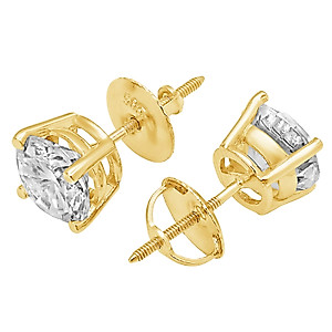 Clara Pucci 1.0 ct Round Cut Conflict Free Solitaire Fine Genuine Moissanite Anniversary Stud Earrings 14k Yellow Gold Screw Back