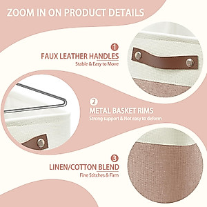 Patvingot Collapsible Fabric Cube Storage Bins 11x11×11, Pack of 6 Closet Basket Boxes with PU Handles for Organizing Shelves, Toys, Clothes, Home, Office,Laundry,Office(White&Pink)