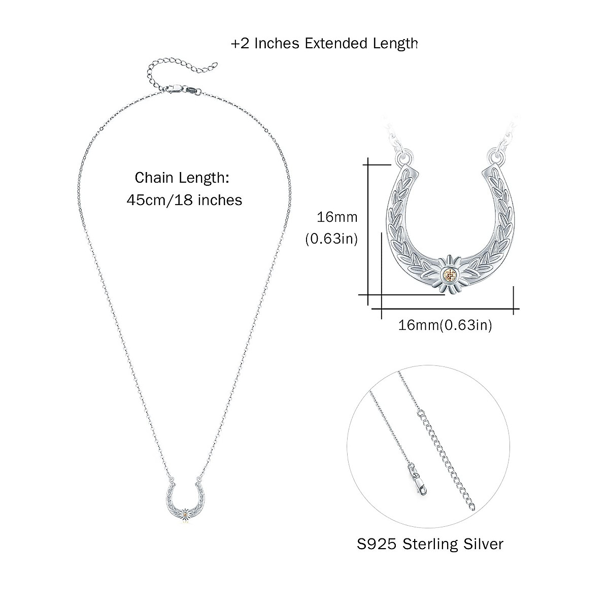 MEDWISE Lucky Horseshoe Necklace Gifts for Cowgirls Women Sterling Silver Horseshoe Daisy Necklace for Horse Lover Jewelry Birthday Christmas
