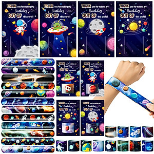 ArianQicult Space Slap Bracelet, 24Pcs Outer Space Kids Wristbands Bracelets with Thank You Cards Planet Themed Party Favors Gifts for Kid Birthday Party Favors Classroom Prizes Exchange (12 Styles)