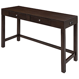 Merax 4-Piece Counter Height Bar Table Set with Socket and 2 Drawers, Mulitpurpose Rustic Bar Dining Table Set with 3 PU Leather Padded Stools, Espresso