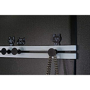 Creathome Over The Door Rail with 4 Peg Hooks, Lovely Cat Pattern, Black and White Style