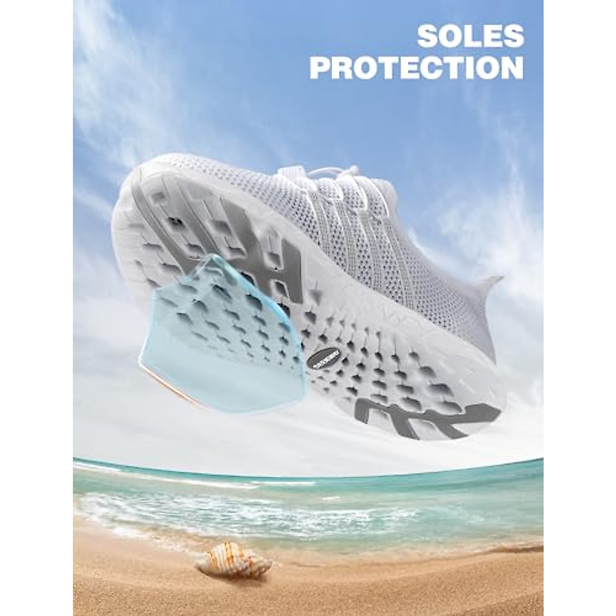 SEEKWAY Mens Womens Water Shoes Quick Dry Aqua Shoes Barefoot for Beach Surf Hiking Pool Water Sports AD051 White
