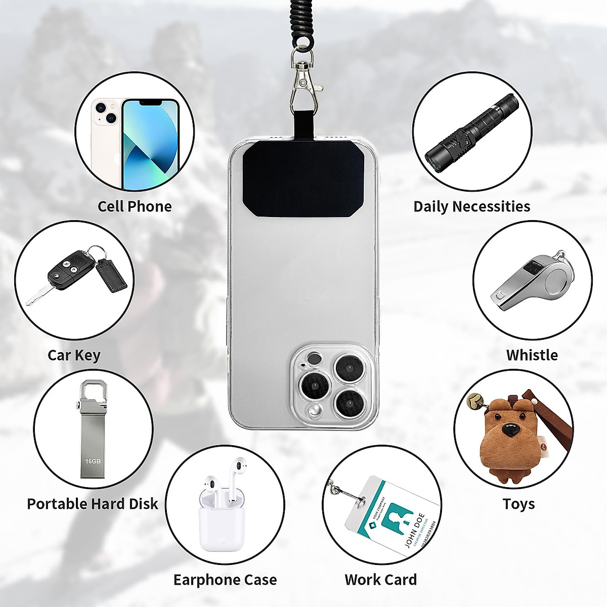 HOTEMIA Phone Tether Lanyard Anti Theft Phone Strap with Carabiner Anti-Drop Outdoor Skiing Hiking Cycling Fishing Climbing fit iPhone and Most Cell Phones (Black)