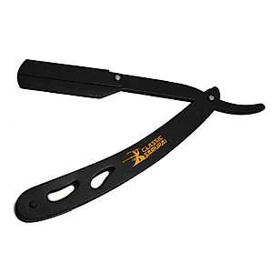 Classic Samurai CS-102 Stainless Steel Professional Barber Straight Edge Shavette Cut Throat Razor (Matte Black + 100 Lord Blades)