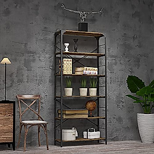 Kiimeey 6-Tier Bookcase Large L31.5 Industrial Black Tall Open Shelf (Vintage)