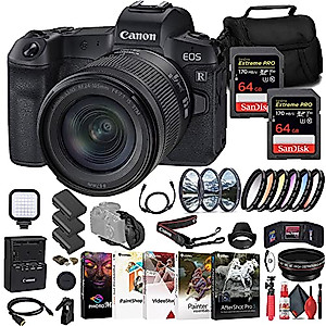 Canon EOS R Mirrorless Camera with 24-105mm f/4-7.1 Lens (3075C032) + 2 x 64GB Memory Card + Filter Kit + Wide Angle Lens + Color Filter Kit + Lens Hood + Bag + 2 x LPE6 Battery + More (Renewed)